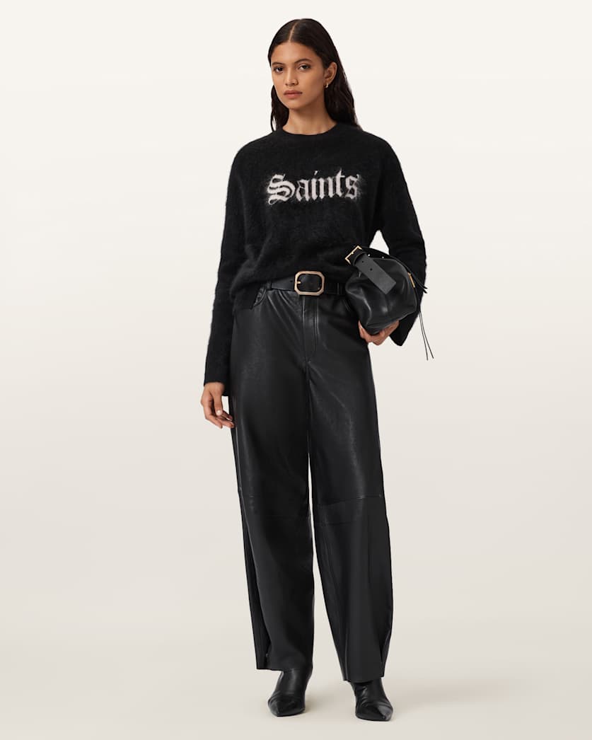 Saints Cashmere Crew Neck Jumper BLACK/CHALK WHITE | ALLSAINTS